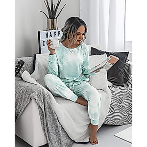 PRETTYGARDEN Women's Tie Dye Two Piece Pajamas Set Casual Long Sleeve Sweatshirt with Long Pants Loungewear (Green,X-Large)