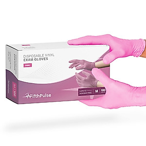 Pink Vinyl Disposable Gloves Medium 100 Pack - Latex Free, Powder Free Medical Exam Gloves - Surgical, Home, Cleaning, and Food Gloves - 3 Mil Thickness