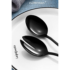 Black Serving utensils set. Stainless Steel Hostess Flatware Sets 7-Piece Includes Silverware Large Salad Serving Spoons, Forks & Slotted Spoons,sugar spoons,butter knife.Dishwasher Safe