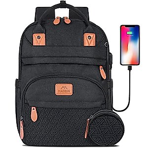 MATEIN Laptop Backpack for Women, 15.6 inch Anti Theft Travel Computer Backpack with USB Charging Port for Business Work, Girls Water Resistant College School Bookbag with Detachable Coin Pouch, Black