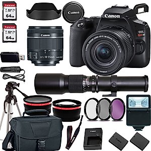 Canon Rebel SL3 / EOS 250D DSLR Camera w/Canon EF-S 18-55mm f/4-5.6 is STM Lens+500mm f/8.0 Telephoto Lens+case+128Memory Cards (24PC)