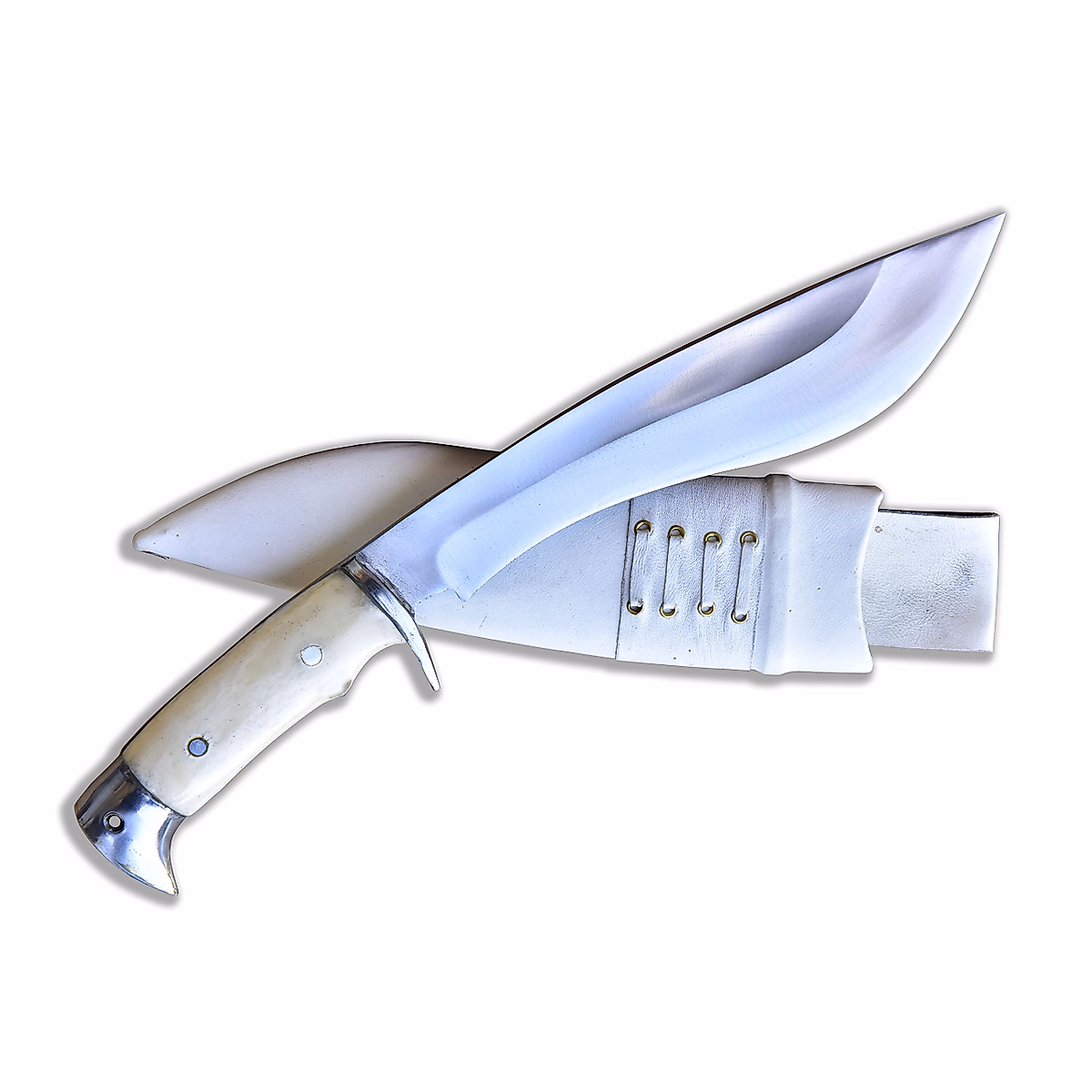 GK&CO. Kukri House Authentic Kukri/khukuri-9 Inch Bahadur Hunter Knife-Carbon Steel Made White Bone Full Tang Handle White Leather Sheath (14" Overall Length)- Handmade from Nepal
