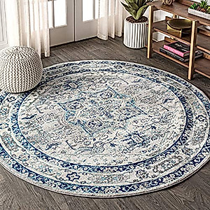 JONATHAN Y MDP106A-6R Modern Persian Vintage Medallion Traditional Indoor Area-Rug Country Easy-Cleaning Bedroom Kitchen Living Room Non Shedding, 6' Round, Light Grey/Blue