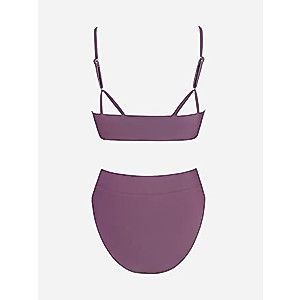 CUPSHE Bikini Set for Women Two Piece Swimsuits V-Wire Bralette High Waisted High Cut Cheeky Bottom S, Purple
