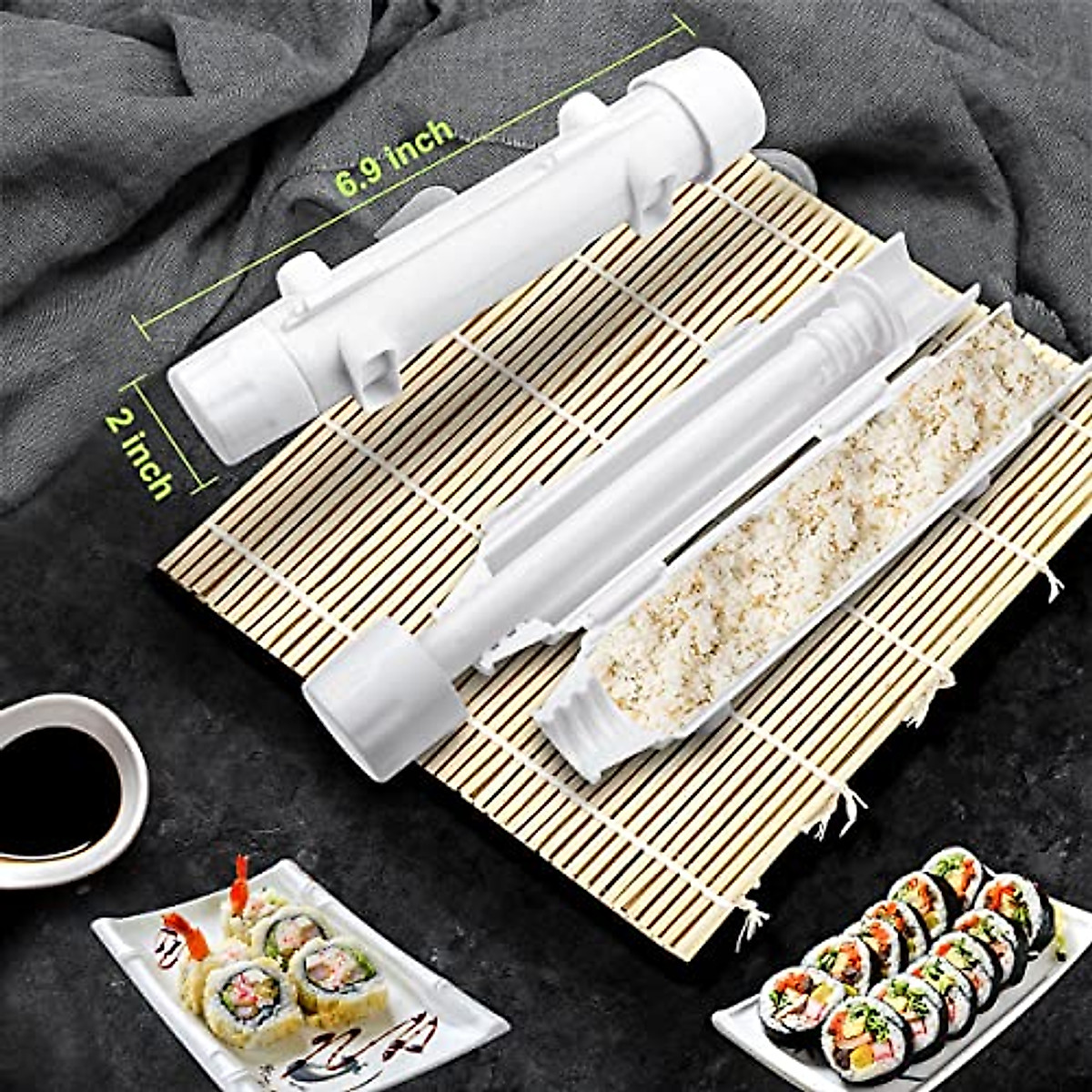 29 PCS Sushi Making Kit,DIY All In One Sushi Bazooka Maker with Bamboo Sushi Mat,Bamboo Chopsticks,Spreader, Sushi Knife,Cotton Bag,Sauce Dishes,Perfect for Beginners and Professionals