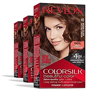 Revlon Permanent Hair Color, Permanent Brown Hair Dye, Colorsilk with 100% Gray Coverage, Ammonia-Free, Keratin and Amino Acids, Brown Shades (Pack of 3)