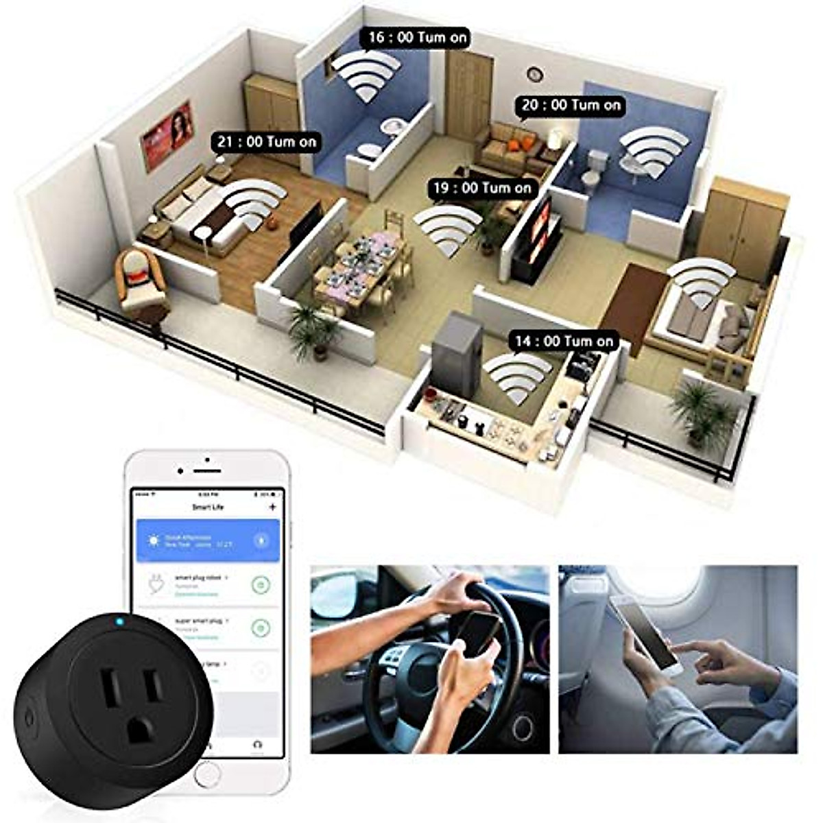 RYRA WiFi Smart Socket, 10A Smart Plug Compatible with Alexa and Google Home, Remote Control with Timer Function, Voice Control Outlet