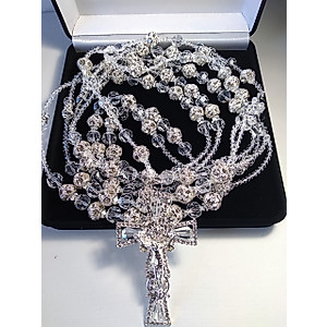 Wedding Lasso/Lasso para boda de Cristal fino Combinado con bola de rhigestone de 16 mm con Cristal Lasso Color Plata sin imagenes y Cruz catolica.