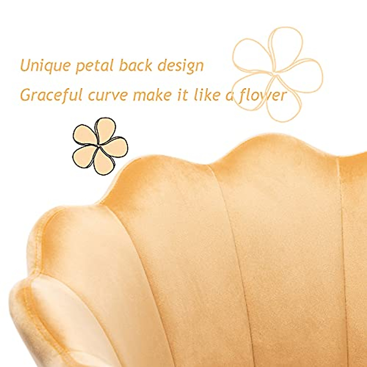 CIMOTA Desk Chair Velvet Cute Adjustable Vanity Chair Modern Home Office Chair Scalloped Task Chair with Wheels for Teens Adults Bedroom/Study/Make Up/Computer Room, Yellow