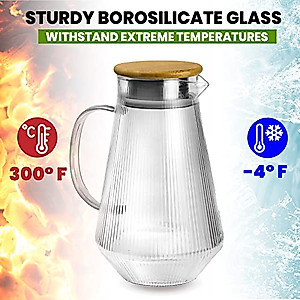 Richro Glass Pitcher with Lid - Elegant Glass Water Carafe with Lid - Durable & Sturdy Glass Water Pitcher - 55 Oz Heat Resistant Glass Carafe for Hot/Cold Beverages, Coffee,Juice, Iced Tea Pitcher,