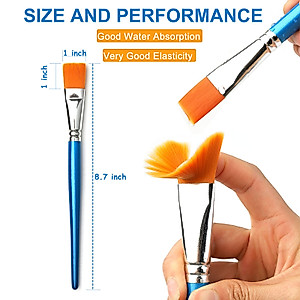 GACDR 1 inch Flat Paint Brushes for Acrylic Painting,12 Pieces Large Synthetic Paint Brushes Bulk with Wooden Handle for Acrylic , Watercolor, Oil , Crafts, Face Body Art