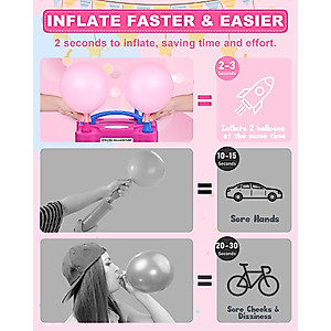 Kusamue Electric Balloon Pump, Balloon Inflator Machine for Balloons at Home,Quick Inflation Dual Nozzle Balloon Blower Portable Air Balloon Pump Balloons Inflator for Kids Party Decoration (Rose Red)