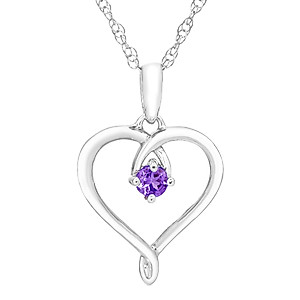 .925 Sterling Silver Natural Purple Amethyst February Birthstone Heart Pendant Necklace with 18" Chain