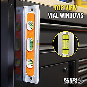 Klein Tools 935R Level, 9-Inch Magnetic Aluminum Torpedo Level with 0/45/90 Degree Vials and V-groove, Tapered Nose