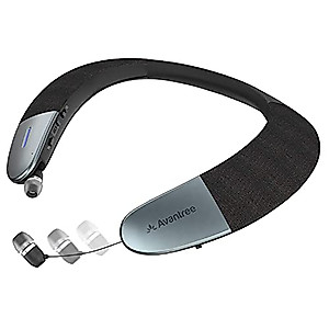 Avantree Orbit & Torus, New Bluetooth 5.0 Audio TV Wireless Transmitter w/LCD Display and Wearable Wireless Speaker with Retractable Earbuds aptX HD 3D Surround Stereo for TV