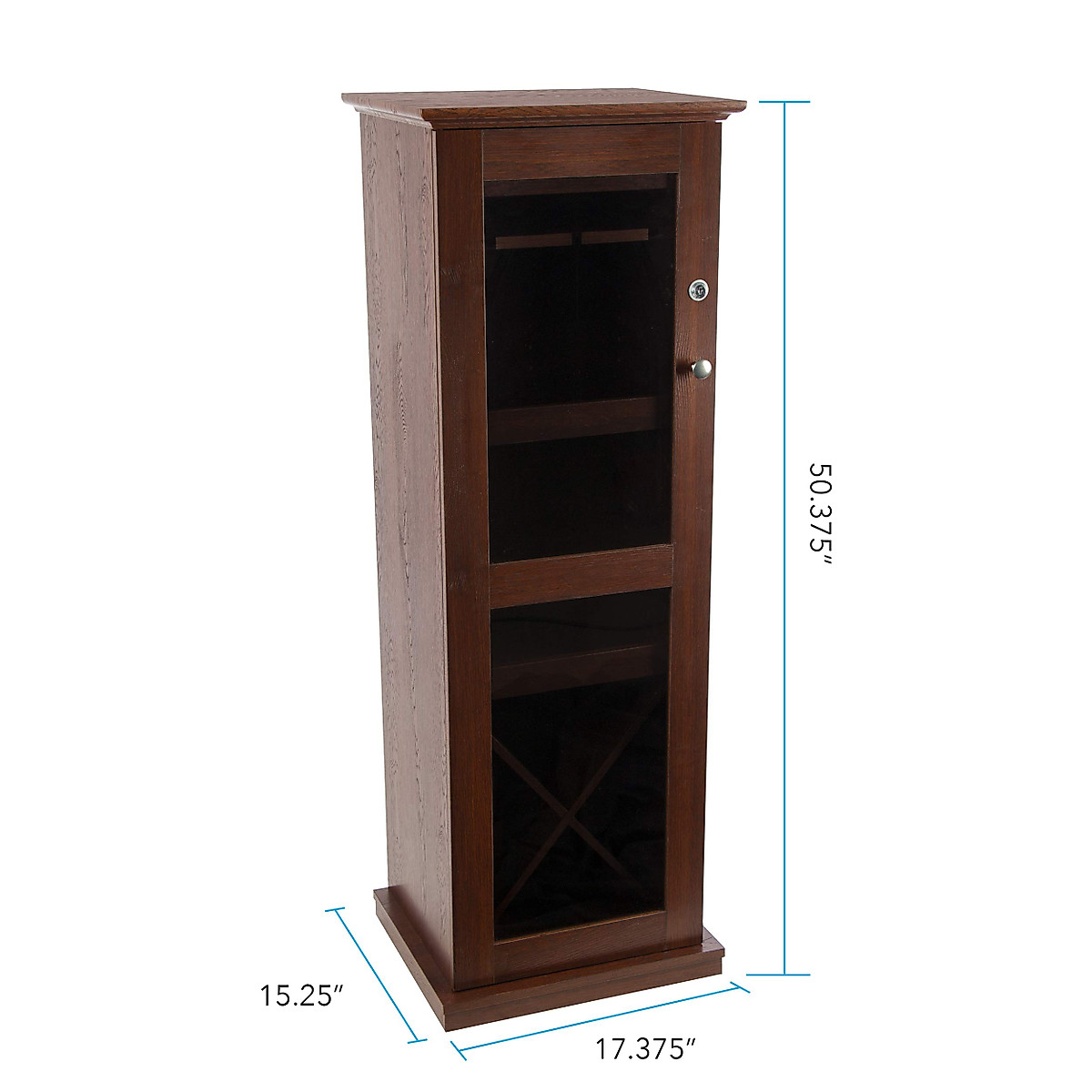 Atlantic Herrin Bar Cabinet, Tempered Glass Lockable Door, European Hidden Hinges, Storage for 9 Wine Glasses & 16 Bottles of Wine, Accessory Drawer & Liquor Storage, PN 38408116 – Textured Chestnut