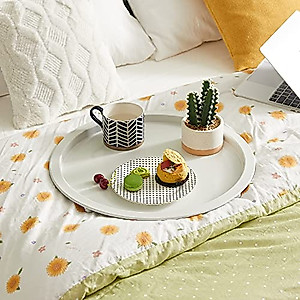 VECELO Modern End Side Tables,Round Metal Foldable Tray,Stable Snack Nightstand for Outdoors,Small Space,Living Room and Balcony, 18.5 in x 18.5 in x 19.7 in, Beige Set of 2