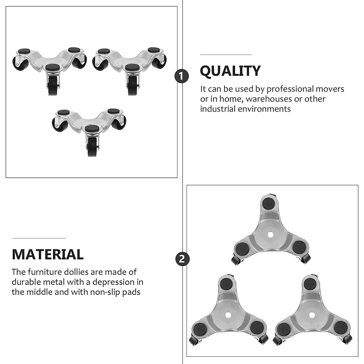 DOITOOL 3pcs 3 Mover push cart dolly appliance cart wheel moving dolly furniture dolly furniture moving dolly rotary tool trolly dolly cart roller carbon steel to rotate home appliances