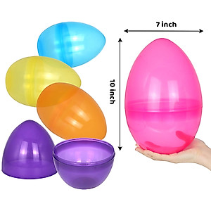 JOYIN 10" Jumbo Easter Eggs, 6PCS Clear Plastic Giant Eggs Empty Fillable for Easter Filling Treats Party Favor Hunt Classroom Prize Supplies Decoration