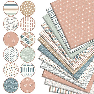 Whaline 12Pcs Boho Cotton Fabric Bundles 18 x 22 Inch Pastel Boho Rainbow Sun Fat Quarters Colorful Quilting Patchwork Sewing Fabrics for DIY Handmade Crafting