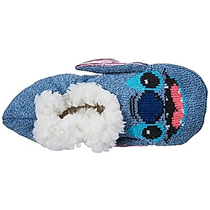 Disney womens Disney Lilo & Stitch Teddy faux fur Slipper Sock, Blue Light, Fits Sock Size 9-11 Fits Shoe Size 4-10.5 US
