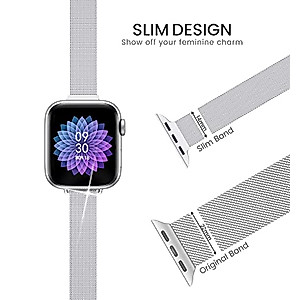 ZXCASD Metal Bands Compatible with Apple Watch Band 38mm 40mm 41mm for Women,Slim Stainless Steel Loop Magnetic Clasp Strap for iWatch Series 8 7 6 5 4 3 2 1 SE（38mm 40mm 41mm,Silver