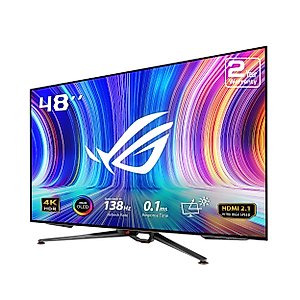 ASUS ROG Swift 47.5” 4K OLED Gaming Monitor (PG48UQ)- UHD (3840 x 2160), 138Hz, 0.1ms, HDMI 2.1, True 10 bit, DCI-P3 98%, G-SYNC Compatible, DisplayPort, USB, Console Ready, Remote Control, Anti-Glare