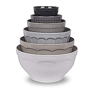 TarHong French Country 6-Piece Mixing Bowl Set, Rey, 0.4, 0.8, 1.6, 2.9, 4.2, 6 qt, Melamine, 6 Piece Set