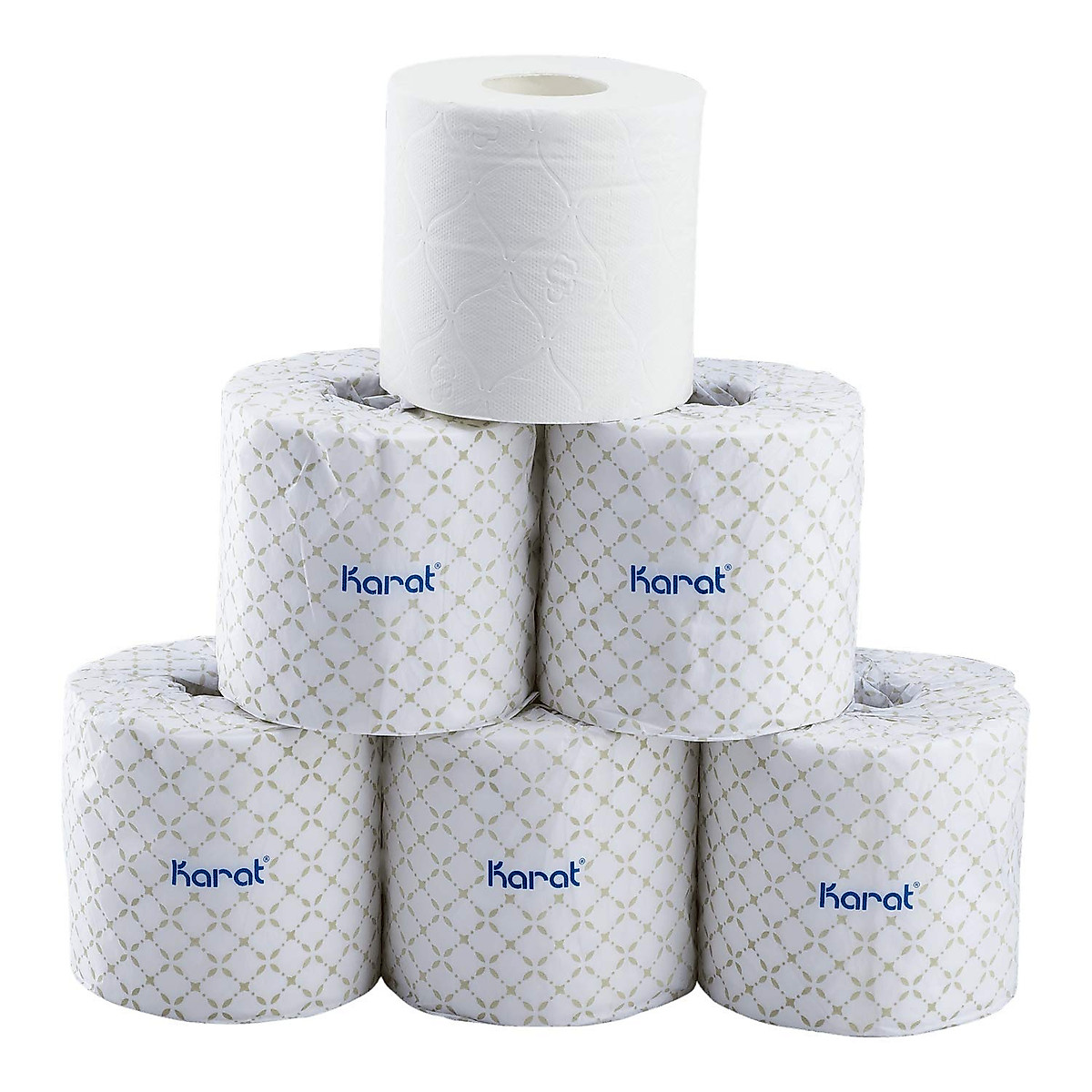 Karat 2-Ply Toilet Paper, 48 Rolls, 500 Sheets, Embossed for Softness, Individually Wrapped for Hygiene, Virgin Wood Fiber (JS-TTW500)