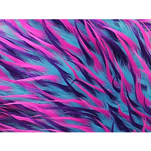 Faux Fake Fur Fabric Long Pile 3 Tone Spike Turquoise Purple Fuchsia / 60" Wide/Sold by The Yard