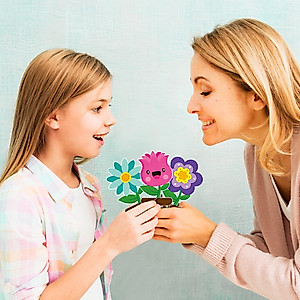 WATINC 32 Packs Father’s Day Flower Craft Kits Make Your Spring DIY Flowers Craft Set Sun Mouth Eyes Stickers Springtime Flowers Decorations for Kids Boy Girl Home School Fun Activities