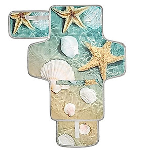 Sea Shell Starfish Portable Baby Changing Pad Diaper Changing Table Pad Foldable Waterproof Travel Changing Station with Built-in Pillow for Baby Gifts Stuff Newborn
