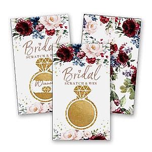 50 pack Bridal Shower Scratch Off Game，Rose Wine Red Flowers Bridal Lottery card, Country Wedding, Bridal Shower, Bridal Lottery Tickets, Wedding Shower Ideas (Diamond Ring Watercolor Plants)