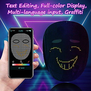 Ompusos Led Mask with Wifi Programmable App, LED Halloween Mask Face Transforming LED Light Up Mask for Costume Cosplay Party (Wifi led mask)