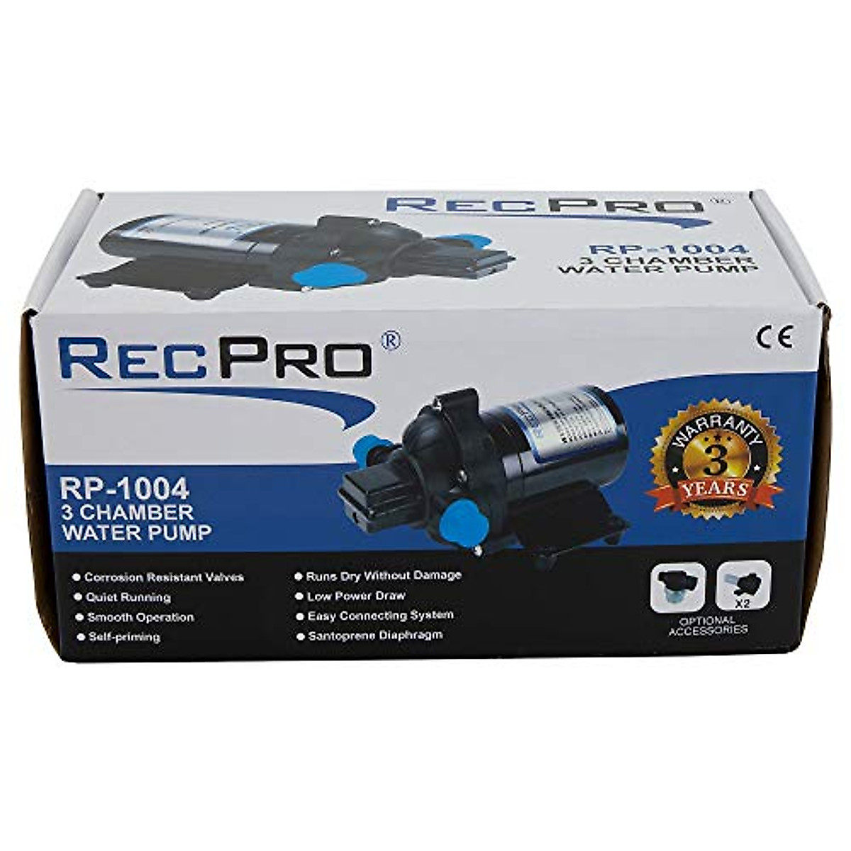 RecPro RV Water Pump 3.0 GPM| Compatible with Shurflo 4008-101-A65 | 12V Water Pump | Self-Prime | Camper Water Pump | RV Plumbing (1 Pump)