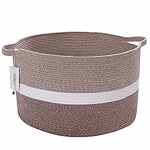 Extra Large Storage Basket, Woven Cotton Rope Blanket Basket for Nursery and Home, Fabric Laundry Basket with Handles for Living Room, Laundry Room, Kids Room and Bedroom, Mixed Brown