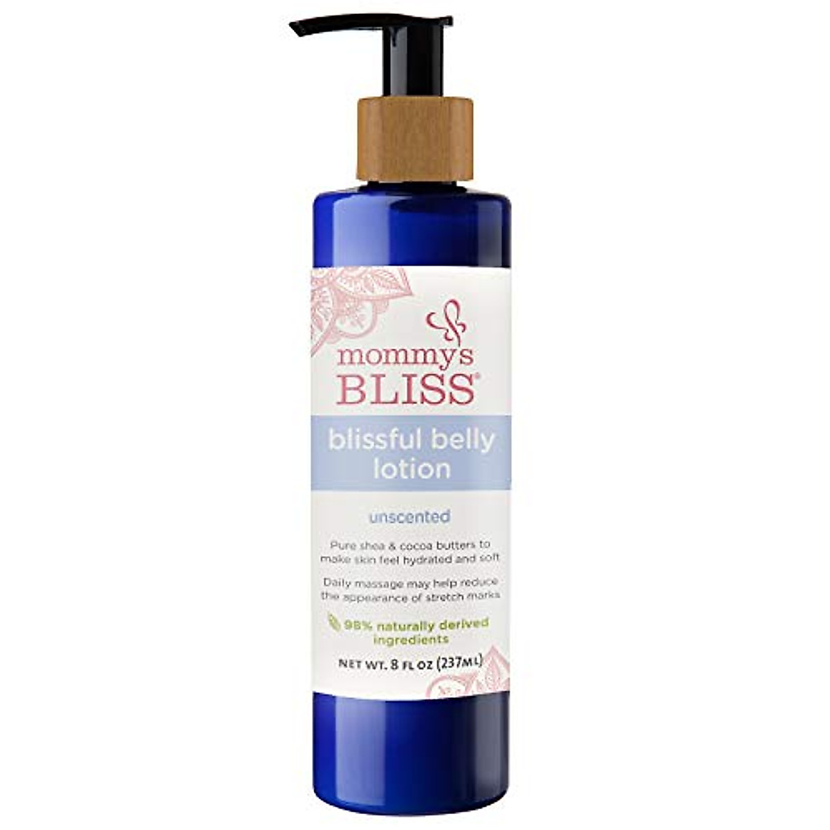 Mommy's Bliss Belly Lotion: For Hydrated, Resilient, & Elastic Skin During Pregnancy, Reduce Stretch Mark Appearance with Cocoa Butter, Vitamin E, Aloe, & Natural Oils, Unscented, 8 Fl Oz