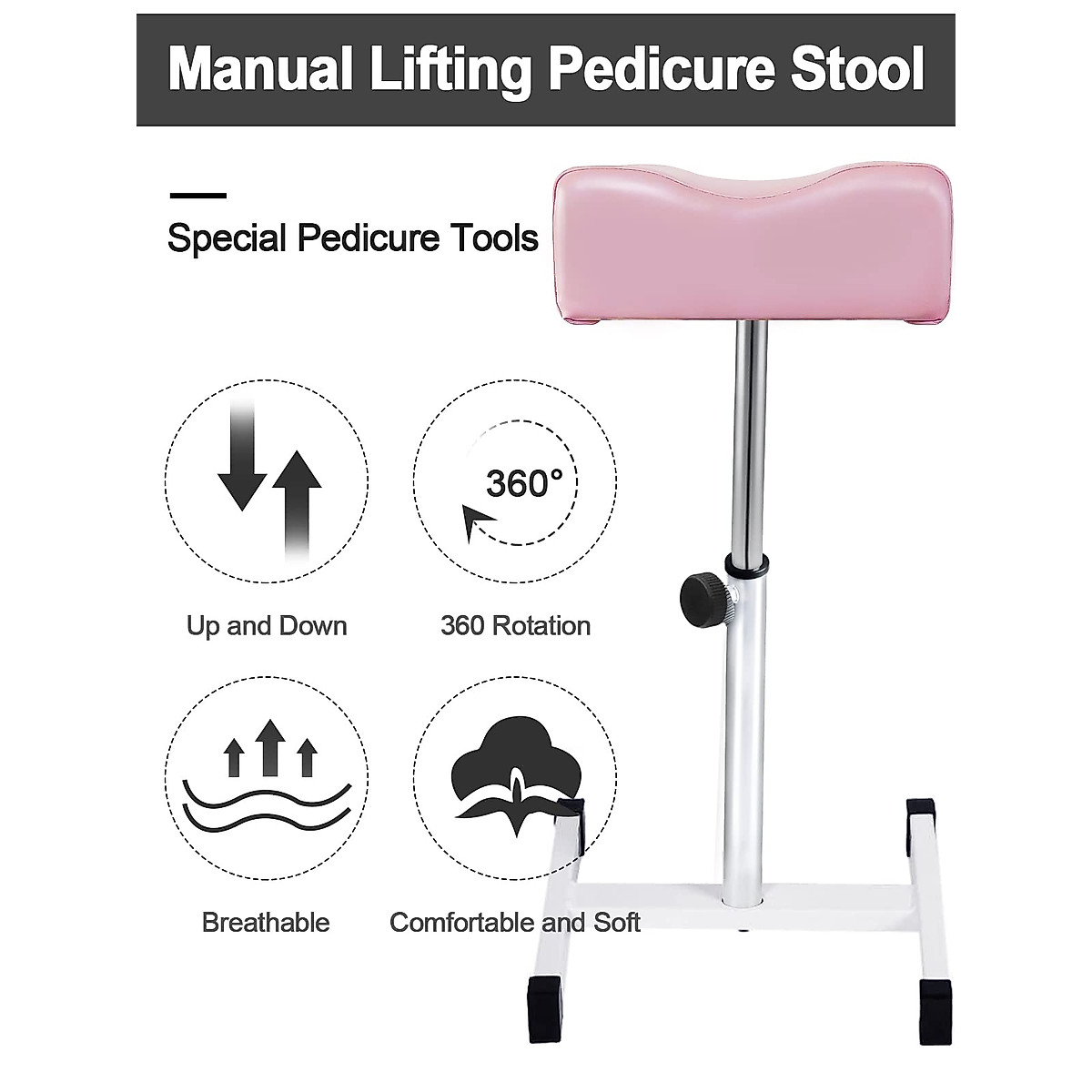 Kalolary Pedicure Foot Rest, Adjustable Height Pedicure Stool Manicure Nail Equipment for Nail Technician Salon Spa (Pink)