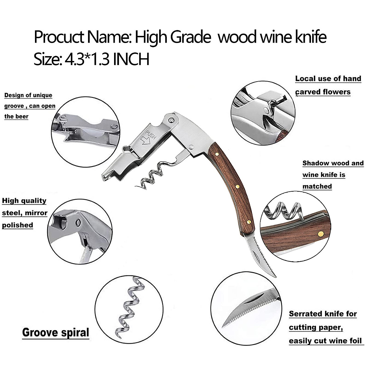 5 in 1 Lids off Bottle Opener, Jar Opener Multifunction Adjustable for 1-4 inches Bottle Can,Waiters Corkscrew, Wood &Steel Wine Opener, Ideal For Women, Kids, Seniors - for Multipurpose Kitchen Tool