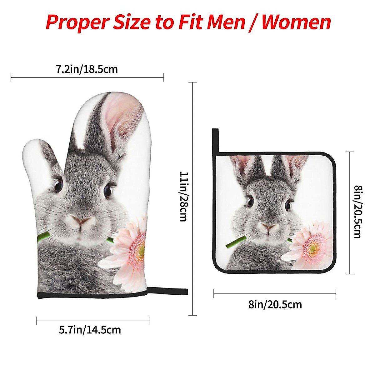 Oven Mitts and Pot Holders 4 Pack Cute Rabbit Heat-Resistant Oven Glove with Non-Slip, Oven Mitts for BBQ Baking Grilling Kitchen Home Gift Set