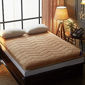 WJH Thicken Plush Sleeping Mattress, Tatami Floor Mat, Japanese Futon Soft Comfortable Queen Double Foldable Topper Memory Foam Dorm -Light tan 90x200cm(35x79inch)