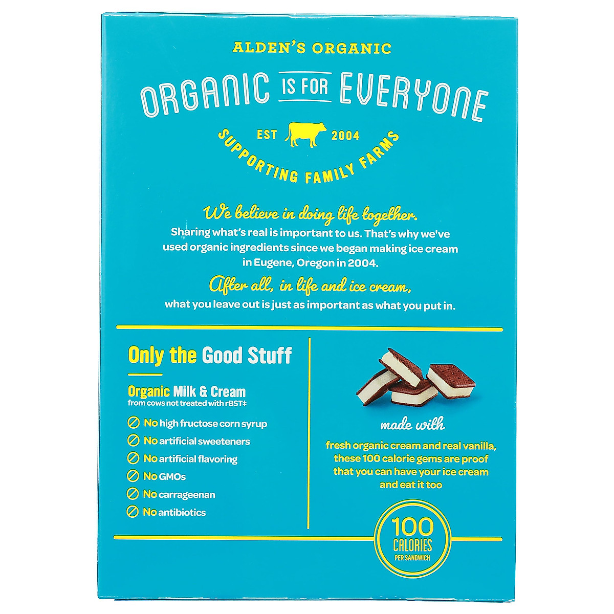 Aldens, Ice Cream Sandwich Vanilla Organic, 8 Count, 16 Fl Oz