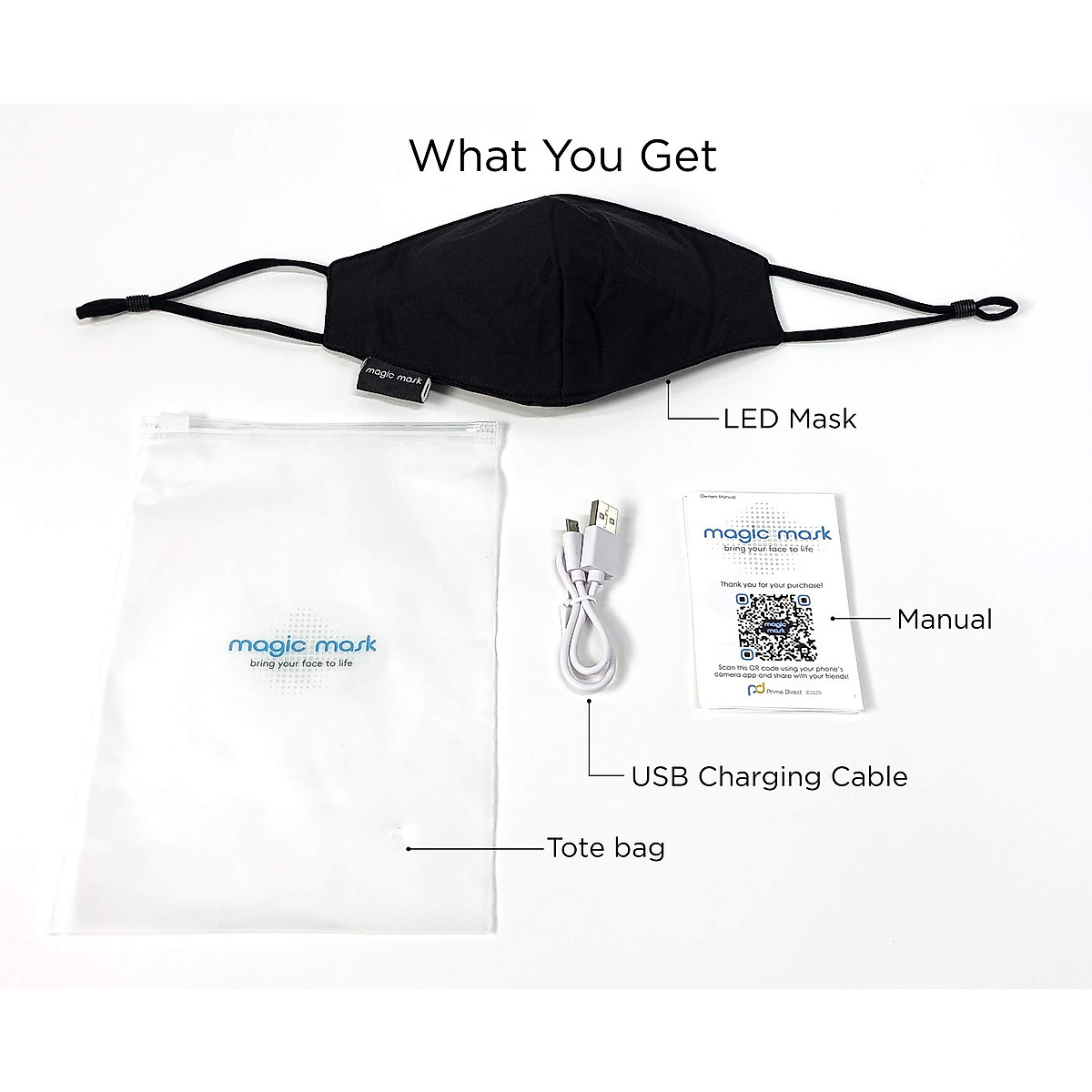 Magic Mask LED Lighted Face Mask, Smart Face Cover, Digital Programmable Lights, Bluetooth App Controlled, Wireless, Adults, Men, Women