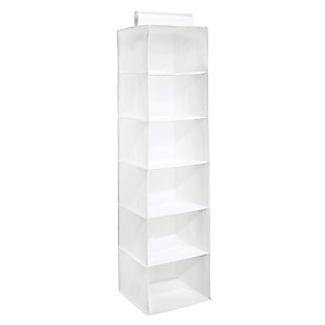 iDesign Fabric 6-Shelf Hanging Closet Storage Organizer for Clothing, Sweaters, Shoes, Accessories in Bedrooms, College Dorms, 11.75" x 11.75" x 50" - White