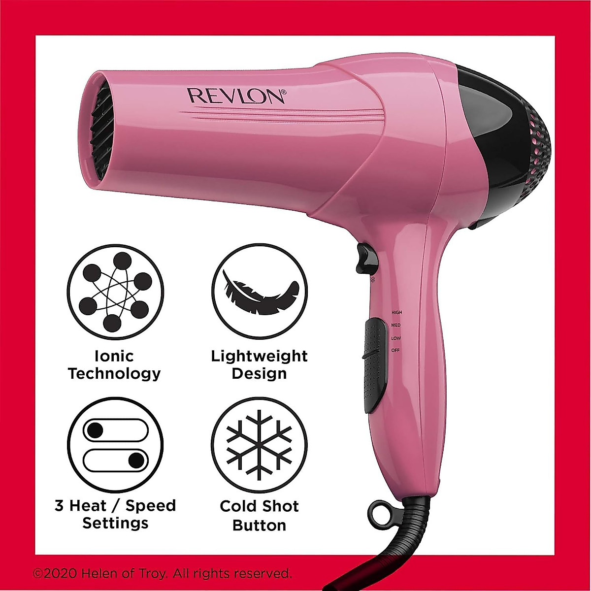 Revlon 1875W Lightweight Hair Dryer | For Easy Smooth Styling (Pink)