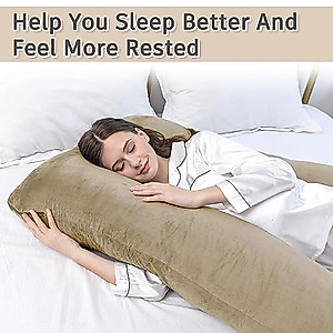DOWNCOOL Pregnancy Pillow, U Shaped Body Pillow for Pregnancy, 55 Inch Khaki Maternity Pillow with Removable Cover for Sleeping,Support for Back, HIPS, Legs, Belly