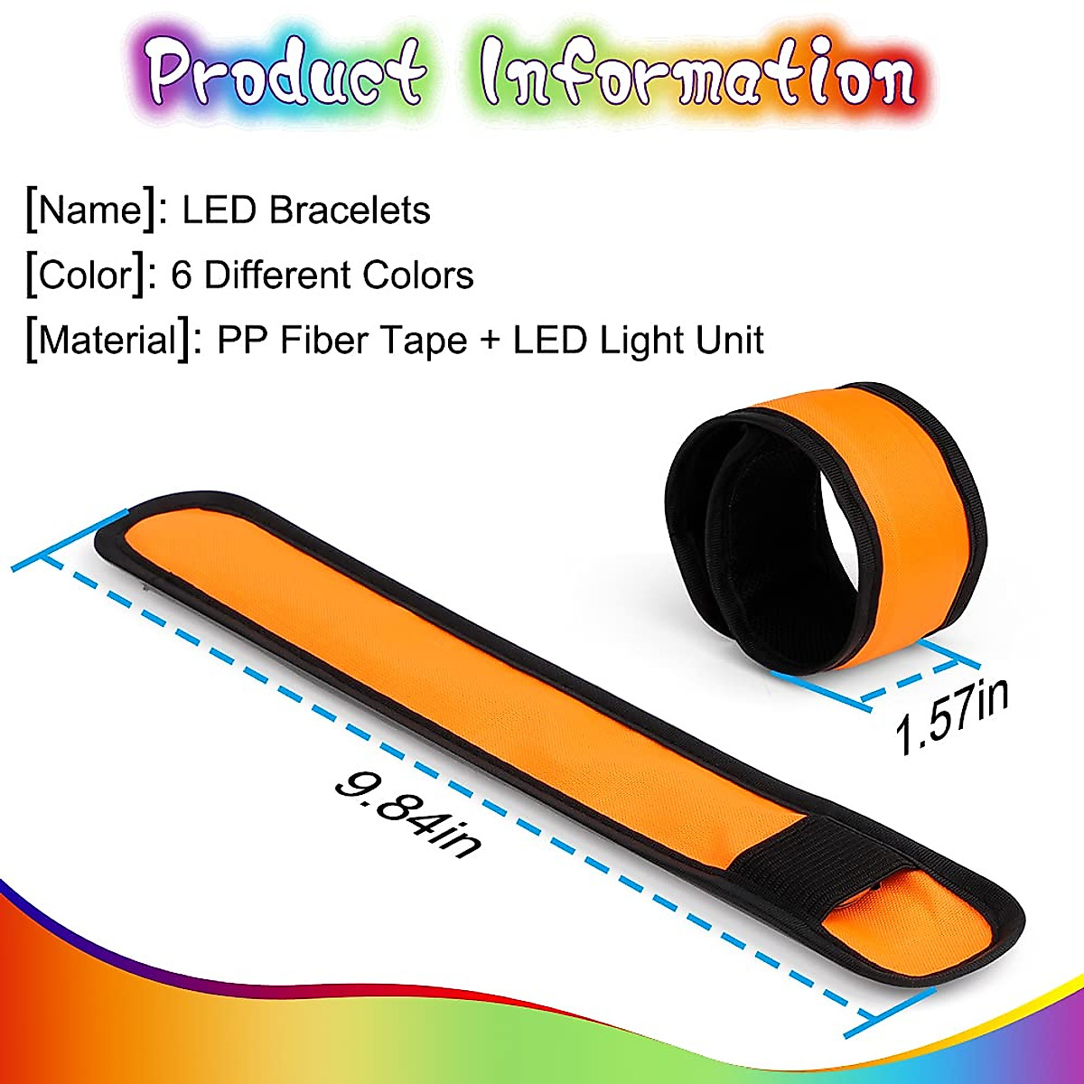 Amarlozn LED Light up Slap Wristband, Flashing Bracelets for Kids, Glow in The Dark Armband for Adults, Night Safety Toys for Walking Running Camping, Christmas New Year Party Supplies Gift 6 Pack