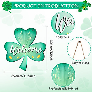 Jetec 12 x 11.5 Inch St. Patrick's Wall Pediments Wooden Irish Hanging Welcome Board Shamrock Plaques with Rope for St Patrick's Decor Window Home Wall Door Indoor Outdoor