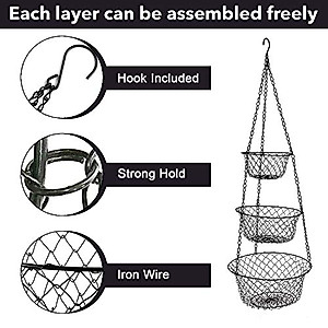 MALMO 3-Tier Wire Fruit Hanging Basket, Vegetable Kitchen Storage Basket, Iron Wire Black