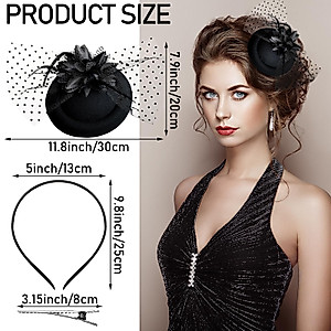 Geyoga 8 Pcs Black Funeral Hat with Veil Fascinators Hats Women Feather Pillbox Hat for Halloween Tea Party Costume